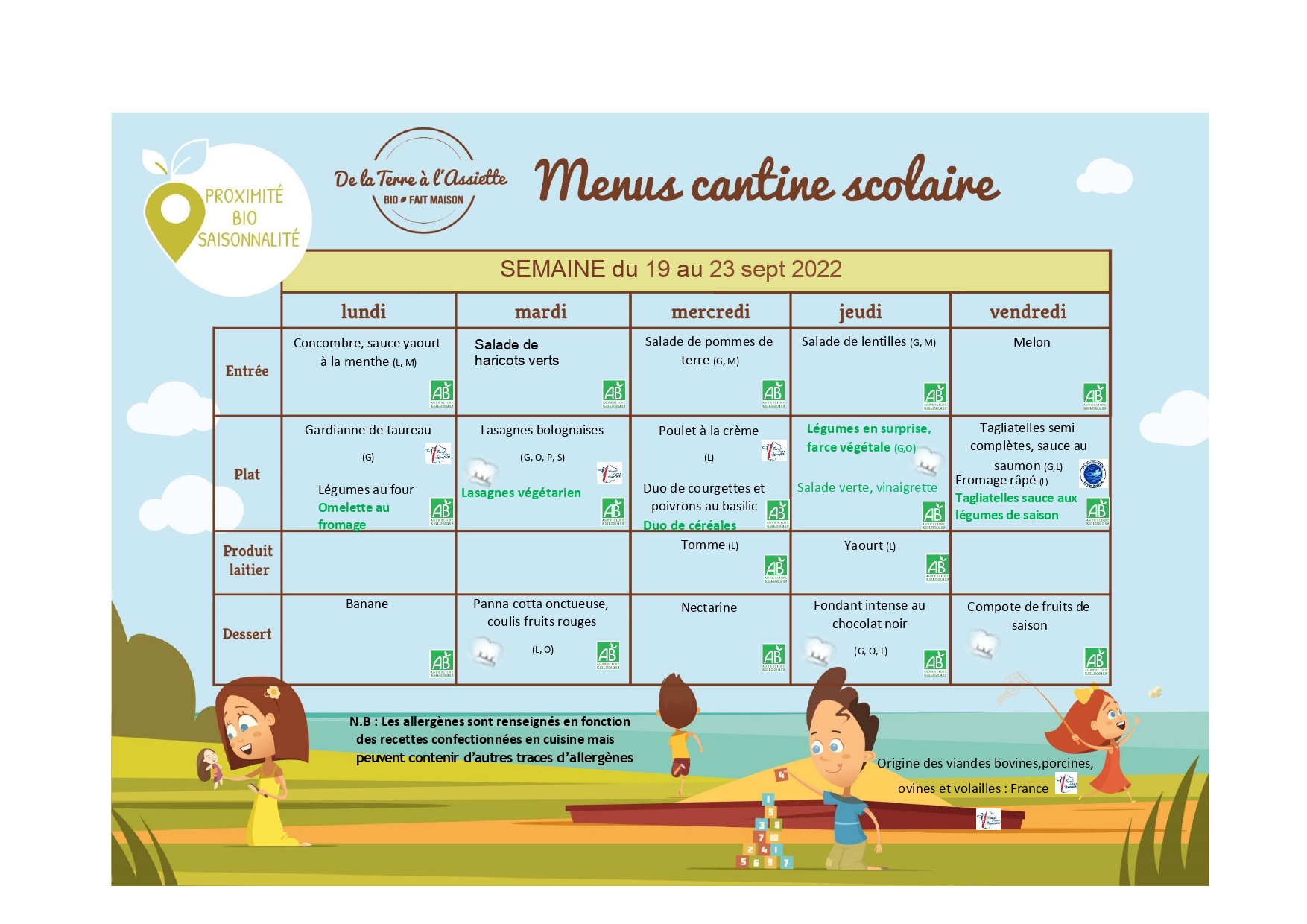 Menus du mois de septembre de la cantine scolaire – Saint-Vincent-de ...